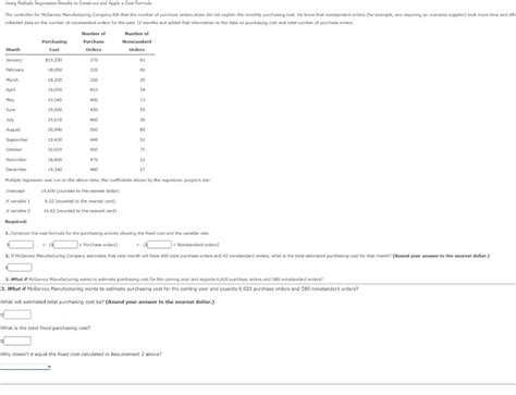 Solved Using Multiple Regression Results To Construct And