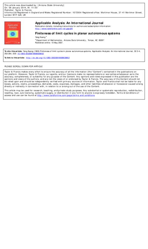 Pdf Finiteness Of Limit Cycles In Planar Autonomous Systems