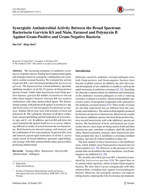Pdf Synergistic Antimicrobial Activity Between The Broad Spectrum
