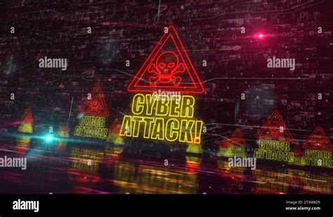 cyber attack hacking and virus network security breach alert symbol