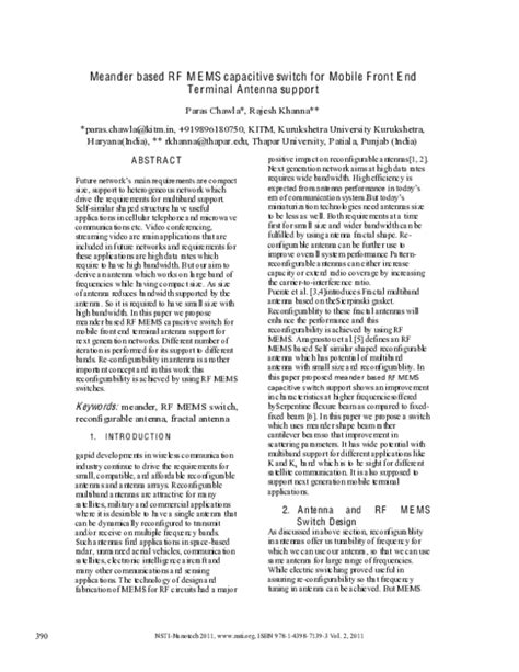 Pdf Meander Based Rf Mems Capacitive Switch For Mobile Front End