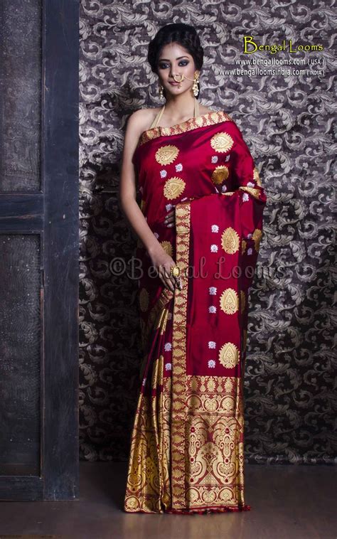 Paat Silk Assamese Mekhela Chador In Maroon And Gold Traditional