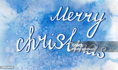 파란색 수채화 배경 필기 글자 메리 크리스마스 축하 흐릿한 자리에 빈 푸른 서리 축하합니다 디자인 개념에 대한 스톡 벡터 아트 및 기타 이미지 Istock