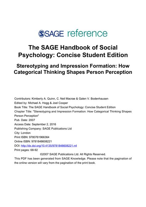 Pdf Stereotyping And Impression Formation How Categorical Thinking Shapes Person Perception
