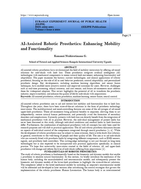 Ai Assisted Robotic Prosthetics Enhancing Mobility And Functionality Kiuacug Pdf