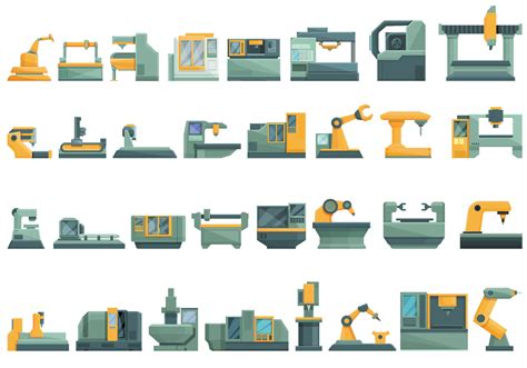 Cnc Machine Icons Set Cartoon Vector Mill Controller Vector Art At Vecteezy