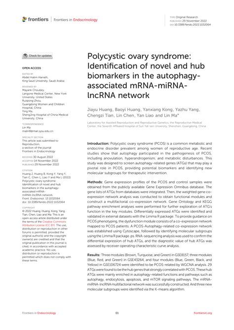 Pdf Polycystic Ovary Syndrome Identification Of Novel And Hub Biomarkers In The Autophagy