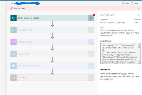 Flow Run Failed After Adding A Component Of Send E Power Platform