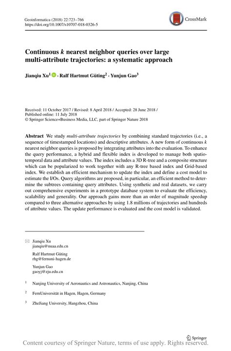 Continuous K Nearest Neighbor Queries Over Large Multi Attribute Trajectories A Systematic