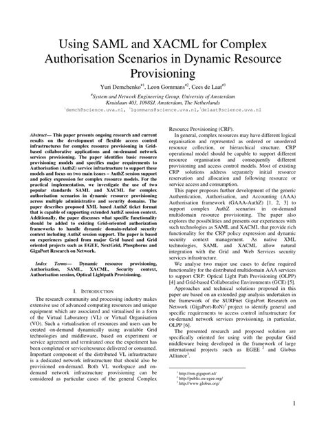 Pdf Using Saml And Xacml For Complex Authorisation Scenarios In Dynamic Resource Provisioning