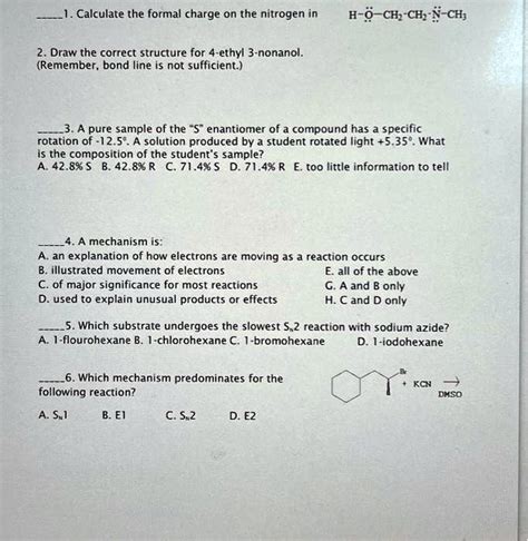 Solved 1 Calculate The Formal Charge On The Nitrogen In H O Ch Ch N
