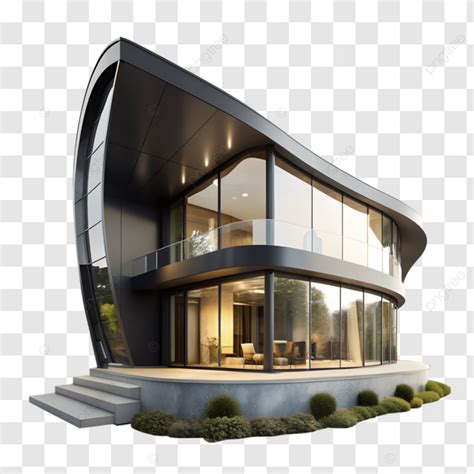 대형 창문과 파티오 3d 렌더링 클립 아트를 갖춘 현대적인 곡선 주택 현대적인 곡선 집 외부 집 곡선형 건물 건축 Png