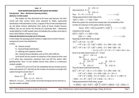 Unit V Advanced Queueing Models Unit V Non Markovian Queues And Queue Networks Introduction