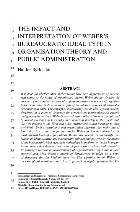 Pdf The Impact And Interpretation Of Webers Bureaucratic Ideal Type