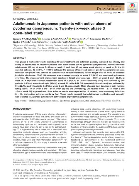 Pdf Adalimumab In Japanese Patients With Active Ulcers Of Pyoderma Gangrenosum Twenty‐six
