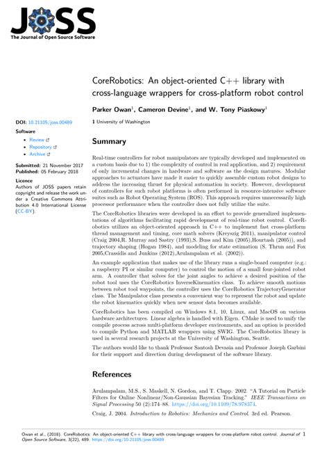 Pdf Corerobotics An Object Oriented C Library With Cross Language Wrappers For Cross