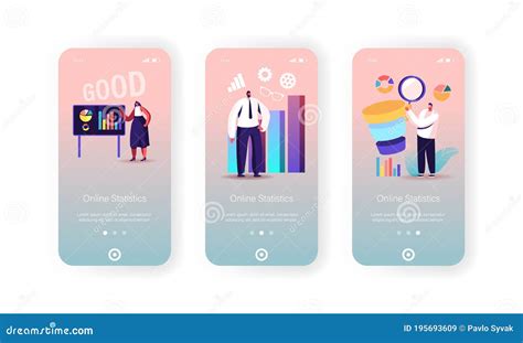 Business Statistics Mobile App Page Onboard Screen Template Tiny Characters At Screen And Huge