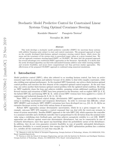 pdf stochastic model predictive control for constrained linear