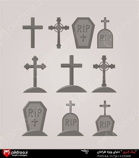 وکتور مجموعه سنگ قبر با طرح صلیب Halloween Scary Design