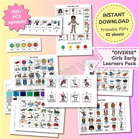 Diverse Girls Early Learners Pack 150 Aac Symbols Boardmaker Picture