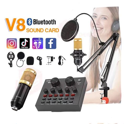Condenser Microphone Set V V S F Sound Card Audio Interface Mic For Singing Condenser