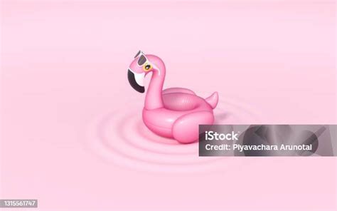 핑크 플라밍고 플로트 파스텔 핑크 배경 3d 렌더링에 수영장에 떠있는 열대 조류 모양 풍선 수영장 링 3d 일러스트 여름과 여행