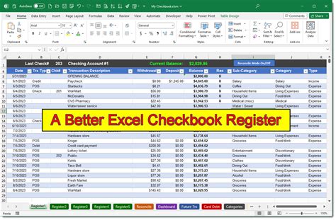 Home A Better Excel Checkbook