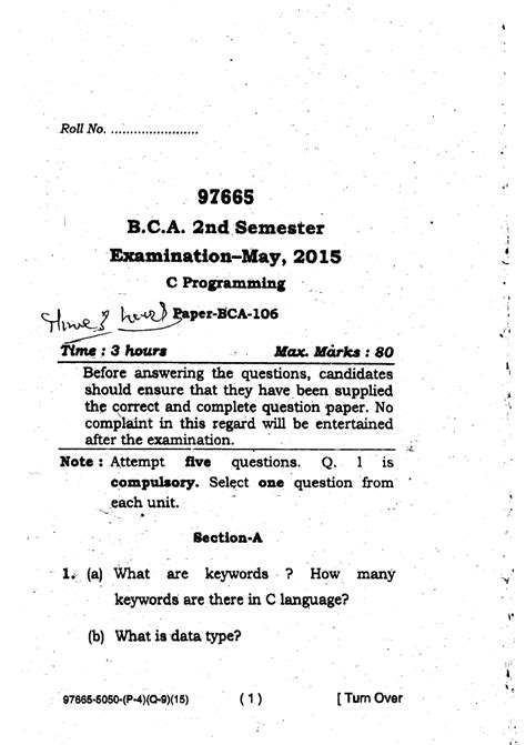 Bca 2 Sem C Programming 97665 May 2015 Programming In C Studocu