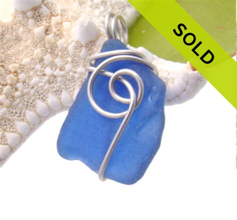 Pale Aqua Blue Sea Glass Pendant In Sterling Silver Sea Swirl Setting Ssp1723