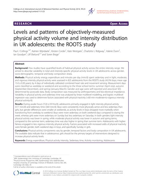 Pdf Levels And Patterns Of Objectively Measured Physical Activity