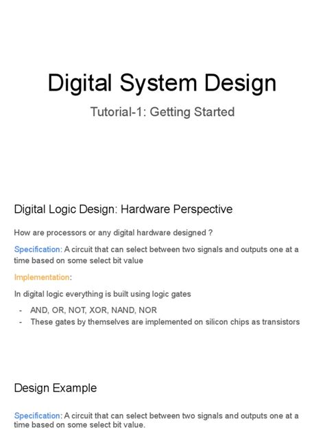 Digital System Design Tutorial 1 Getting Started Pdf Hardware