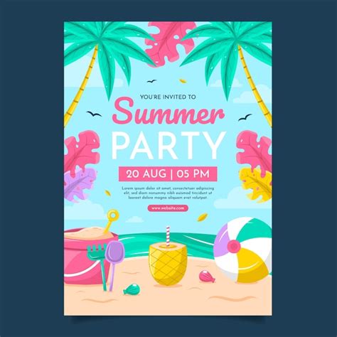 여름철 플랫 파티 포스터 템플릿 무료 벡터