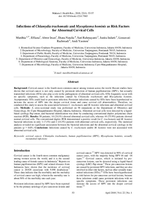 Pdf Infections Of Chlamydia Trachomatis And Mycoplasma Hominis As
