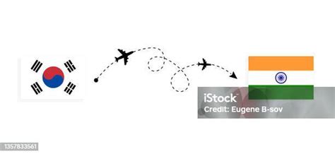 여객기 여행 컨셉으로 한국에서 인도로 가는 항공편 및 여행 개념에 대한 스톡 벡터 아트 및 기타 이미지 개념 공항 관광 Istock