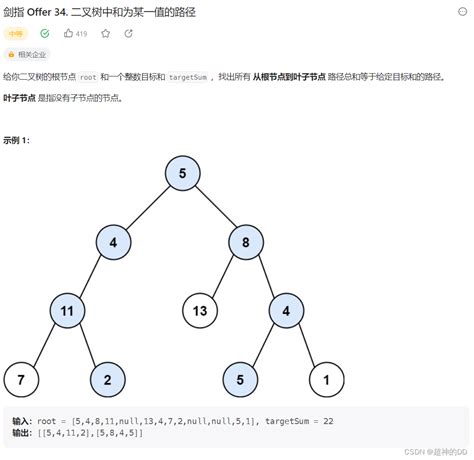 剑指 offer 34 二叉树中和为某一值的路径 csdn博客
