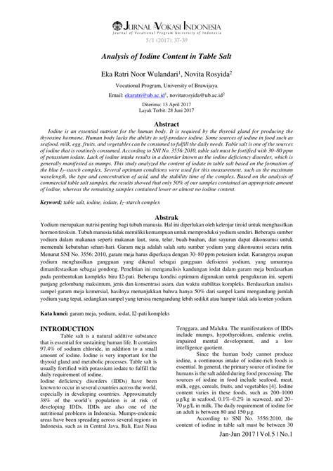 Pdf Analysis Of Iodine Content In Table Salt