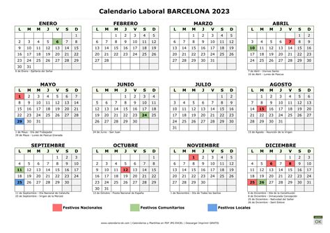 Calendario Laboral Barcelona 2023 Con Festivos