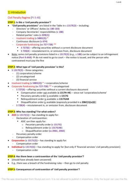 USYD LAWS Corporations Law Mid Semester HD Exam Notes With Scaffold StudyLast