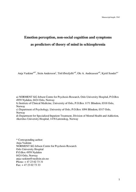 03 Emotion Perception Non Social Cognition And Symptoms Andreassena