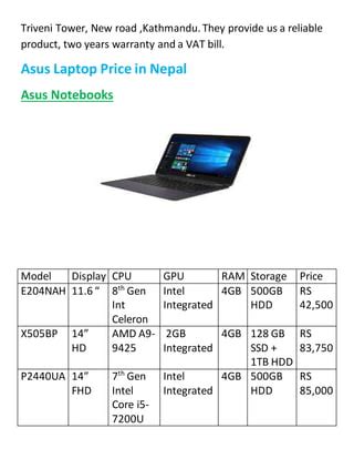 Asus Laptops Price In Nepal Pdf