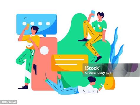 Karakter Virtual Konsep Komunikasi Sosial Bisnis Vektor Datar Ilustrasi Yang Digambar Tangan