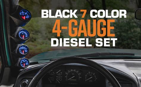 Glowshift Gauges Black 7 Color 4 Gauge Diesel Set 60 Psi Boost 1500° F Exhaust Gas