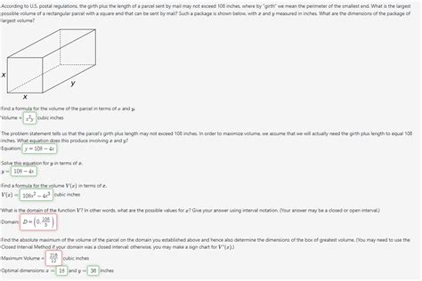 Solved Largest Volume Find A Formula For The Volume Of The Chegg Com