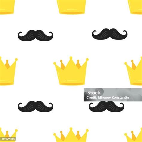 콧수염 평면 스타일 디자인 벡터 일러스트 레이 션과 완벽 한 패턴입니다 검은 콧수염 흰색 배경에 고립입니다 아버지 S 일 기념 상징 0명에 대한 스톡 벡터 아트 및 기타
