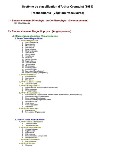 Classification Acronquist Pdf Plantes