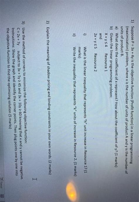 Solved 1 Suppose P 3x 4y Is The Objective Function