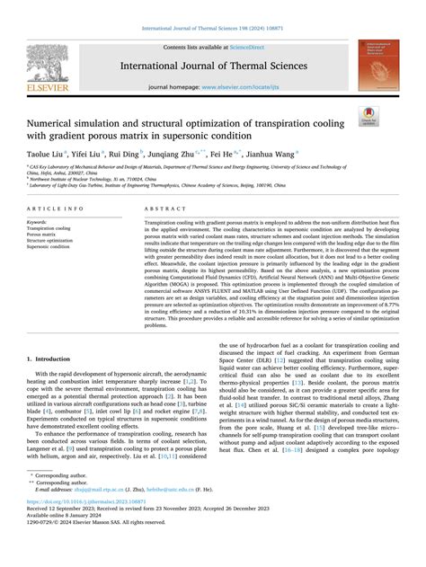 Pdf Numerical Simulation And Structural Optimization Of Transpiration Cooling With Gradient