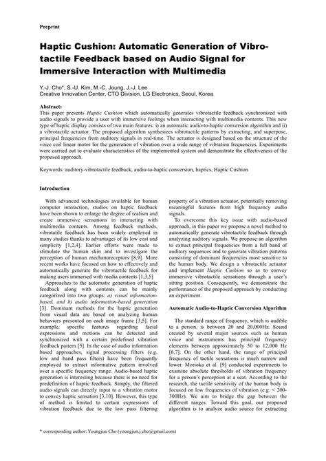 Pdf Haptic Cushion Automatic Generation Of Vibro Tactile Feedback
