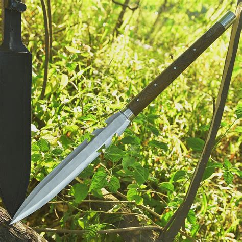 Handmade Carbon Steel Hunting Spear Full Tang Leaf Spring Sword With