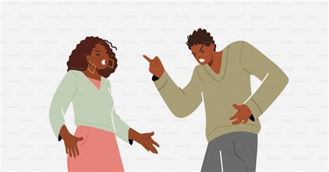 부부가 다투고 싸운다 아프리카 남자와 여자가 물건을 정리하고 싸우고 있습니다 가족 갈등 개념 가정에서의 남편과 아내 스캔들 사랑과 인간 관계 만화 벡터